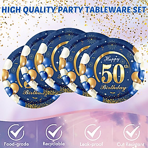 41PCS 50th birthday decorations men Navy Blue and Gold 50th Anniversary Decorations Disposable Tableware Include Plates Napkins Tablecloth Serve 20