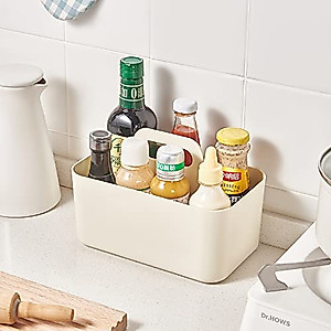 Dalanpa Plastic Portable Storage Organizer Caddy Tote, with Handle Cabinet Organizer Baskets for Bathroom, Desk, Countertops (2 Pack, Off-white)