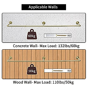 Oroonoko 72inch Gold Wall Mounted Clothes Rack, Industrial Pipe Garment Rack Hanging Rod Bar for Closet Storage,Laundry Room Up to Max Load 135lbs(Gold)