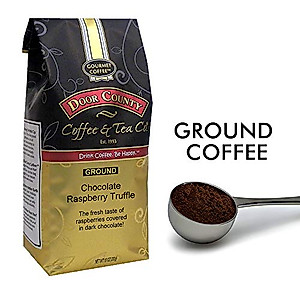 Door County Coffee - Chocolate Raspberry Truffle, Chocolate Raspberry Truffle Flavored Ground Coffee - Medium Roast, 10 oz Bag