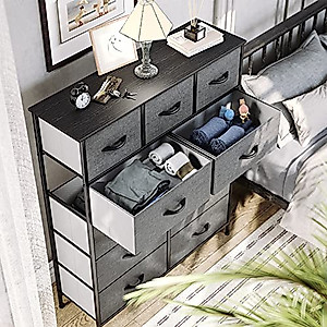 YITAHOME 11-Drawer Fabric Dresser, Dresser for Bedroom, Hallway, Nursery, Closets, Tall Chest Organizer Unit with Sturdy Steel Frame, Wooden Top, Cool Grey