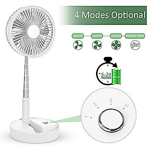 LIPETY Portable Standing Fan with Remote Controller, 7.5" Foldable Desk Fan, 7200mah & USB Quiet Fan, Mini Floor Fan, Telescopic Pedestal Fans for Personal Bedroom Office Fishing Camping (White)