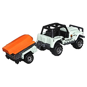 Matchbox Hitch & Haul Die-cast Vehicle Playset - Boating Bear Adventure ~ 6 Piece Set ~ Car CJ7 ~ Includes Trailer Trawler with Boat, Hiker, Bear, Wolf and Trailhead Sign