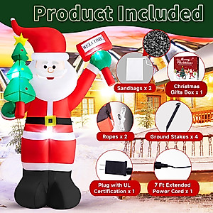 6FT Christmas Inflatables Santa Claus with Welcome Sign and Tree, Outdoor Christmas Holiday Decorations Clearance Blow Up Santa with Built-in 4 LED Lights for Home Party Yard Lawn, Housen Solutions
