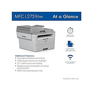Brother MFC-L2759DW Wireless Black & White All-in-One Laser Printer (012502668879) (MFCL2759DW)