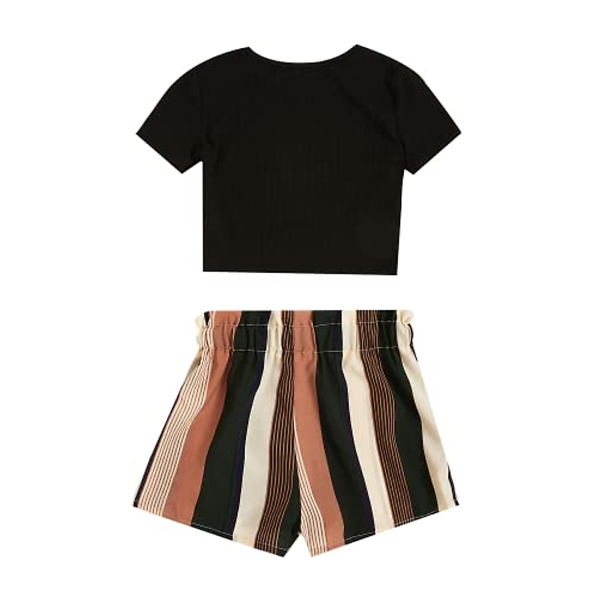 SOLY HUX Girl's Summer 2 Piece Outfits Short Sleeve Crop Top and Cute Print Shorts Sets Cute Clothing Set White Black Striped 11-12Y