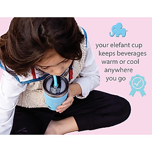 ELEFANT Kids & Toddler Cups (SET of 2), Stackable Stainless Steel Insulated Tumblers with BPA FREE Leak Proof Lids and Reusable Silicone Straws, Elegant, Powder Coated (BLUE + TURQUOISE)