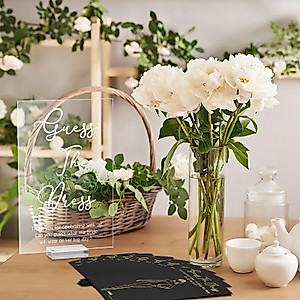 Seajan Guess the Dress Bridal Shower Game Acrylic Bridal Shower Sign Fun Bridal Shower Games Table Sign 50 Black Gold Guessing Cards 20 White Acrylic Pens for Guests Wedding Shower Games Party