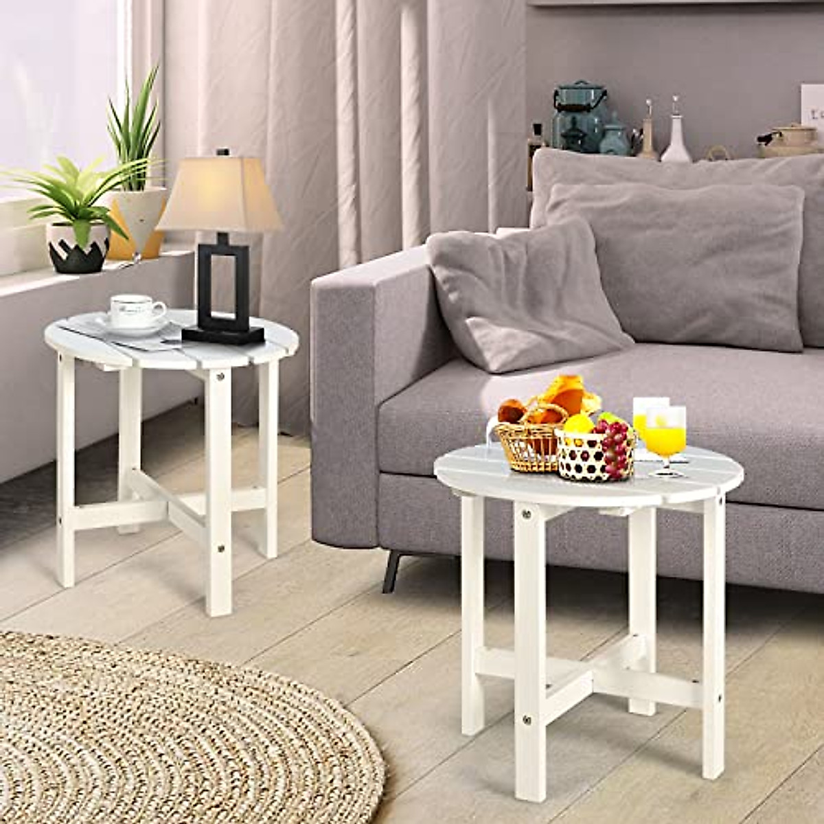 RELAX4LIFE 18” Outdoor Side Table - Solid Wood Patio Side Table w/Stable Construction, Weather Resistant, Small Round Table for Patio, Garden, Lawn, Backyard, Balcony, Small Patio Table (1, White)