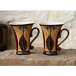 Pottery Coffee Mug, Cat Mug, Red Mug with Unique Hand Painted Decoration