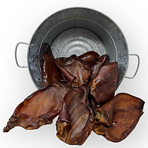 JACK'S PREMIUM Natural Pig Ears for Dogs - Large Ears - Made in The USA Wood Smoked, Preservative Free Dog Chew - Ideal for Small, Medium, and Large Dogs (18, Whole Pig Ear)