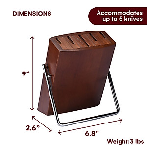 Vdomus Rubber Wood Knife Block - 9x7x3-Inch Universal Knife Holder for Kitchen Counter - Knife Stand Holder with Non-Slip Pad - Knives Storage Block with Large Capacity up to 12 Knives - Brown