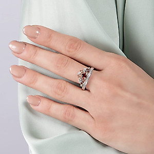 Jewelili Enchanted Disney Fine Jewelry 14K Rose Gold Over Sterling Silver 1/10 Cttw Diamond and Red Garnet Snow White Tiara Ring, Size 9