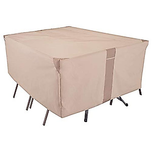 Modern Leisure 2912 Monterey Patio Table and Chairs, Furniture Set, Outdoor Cover, Rectangular/Oval (108 L x 82 D x 23 H inches) Water-Resistant, Khaki/Fossil