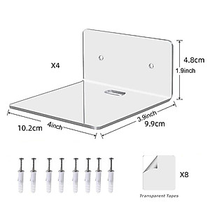 PHEZEN 4 Pcs Floating Wall Shelf Holder, Invisible Floating Bookshelf Heavy Duty Wall Mounted Hallway Kitchen Bathroom Supplies Book Organizer Metal Shelves Holder Display Stand Type 5