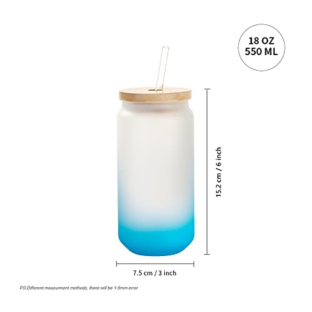 Frosted Beer Can Glass 18 oz - 12 Pack Individually Boxed For Sublimation Glass Blanks with Bamboo Lid and Plastic Straw Or For General Frosted Glass Cup Use - 6 Blank and 6 Multi-Color Glass Cans