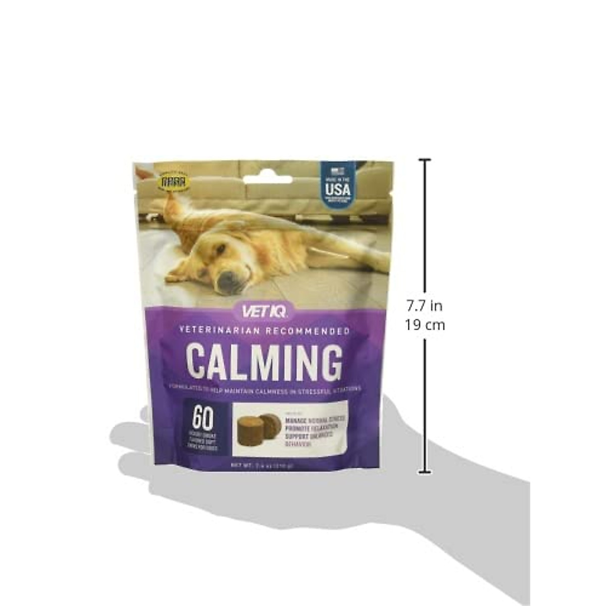VetIQ Calming Support Supplement for Dogs, Calming Chews Help Manage Stress and Promote Relaxation, Anxiety Relief for Dogs, Made in The USA, 60 Count