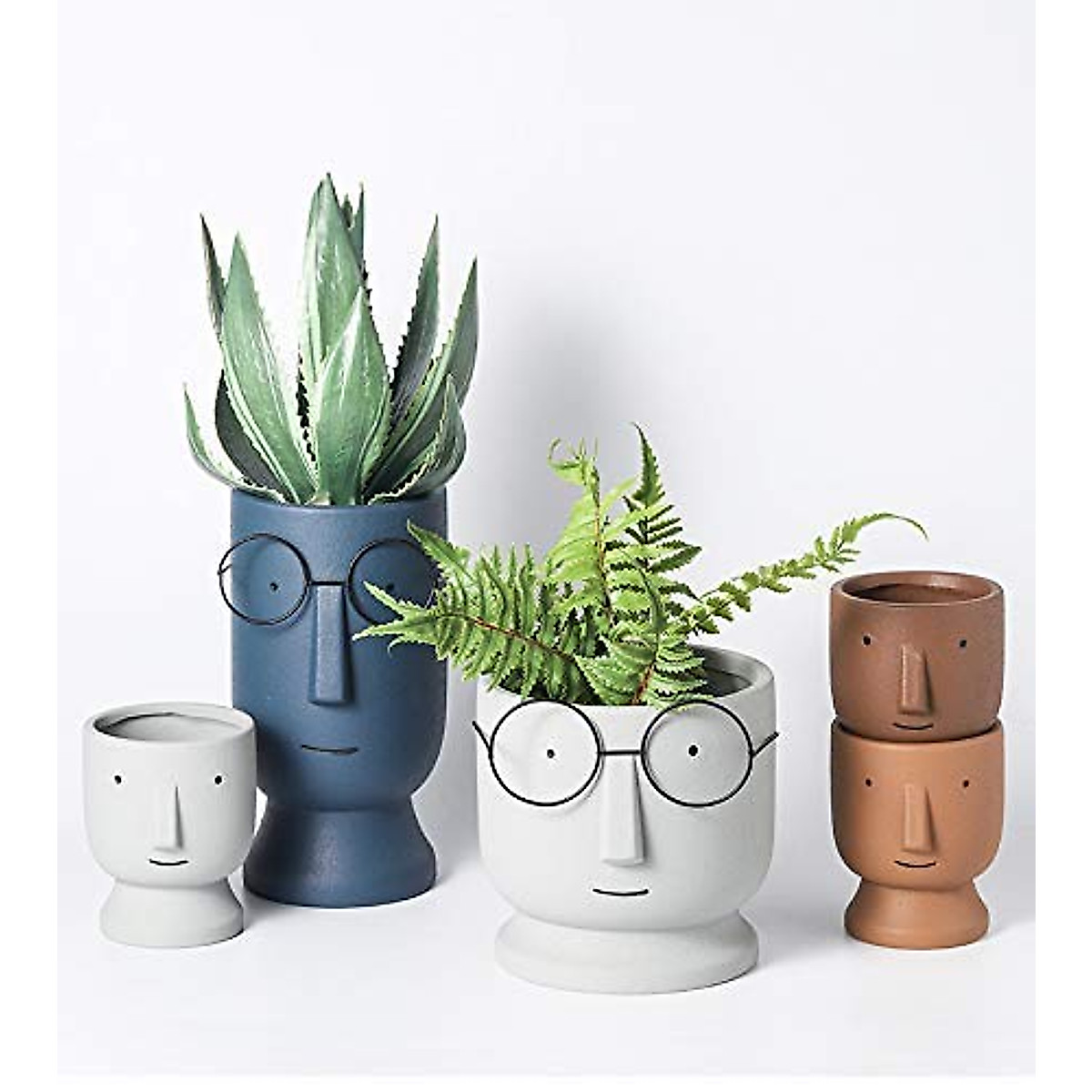 YLTTON Face Planters Pots,Terracotta Plant Pot Unglazed Modern Ceramic Human Face Succulent Head Planter Pot Indoor Clay Bonsai Containers with Drainage Holes/Saucer (5.12 inch-Terracotta)