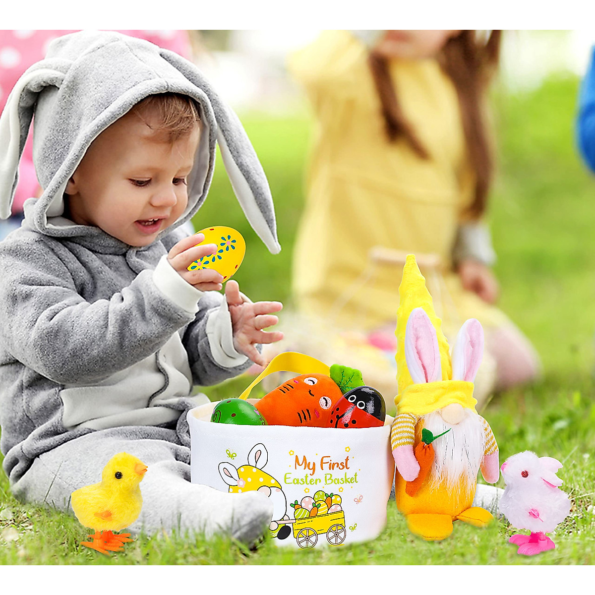 80UncleKimby 8PCS My First Easter Basket Stuffers Gifts Baby Kids - includes Eggs, Wind-Up Bunny & Chick, Stuffed Plush Carrot, Gnome for Toddlers Girls Boys Party Favors