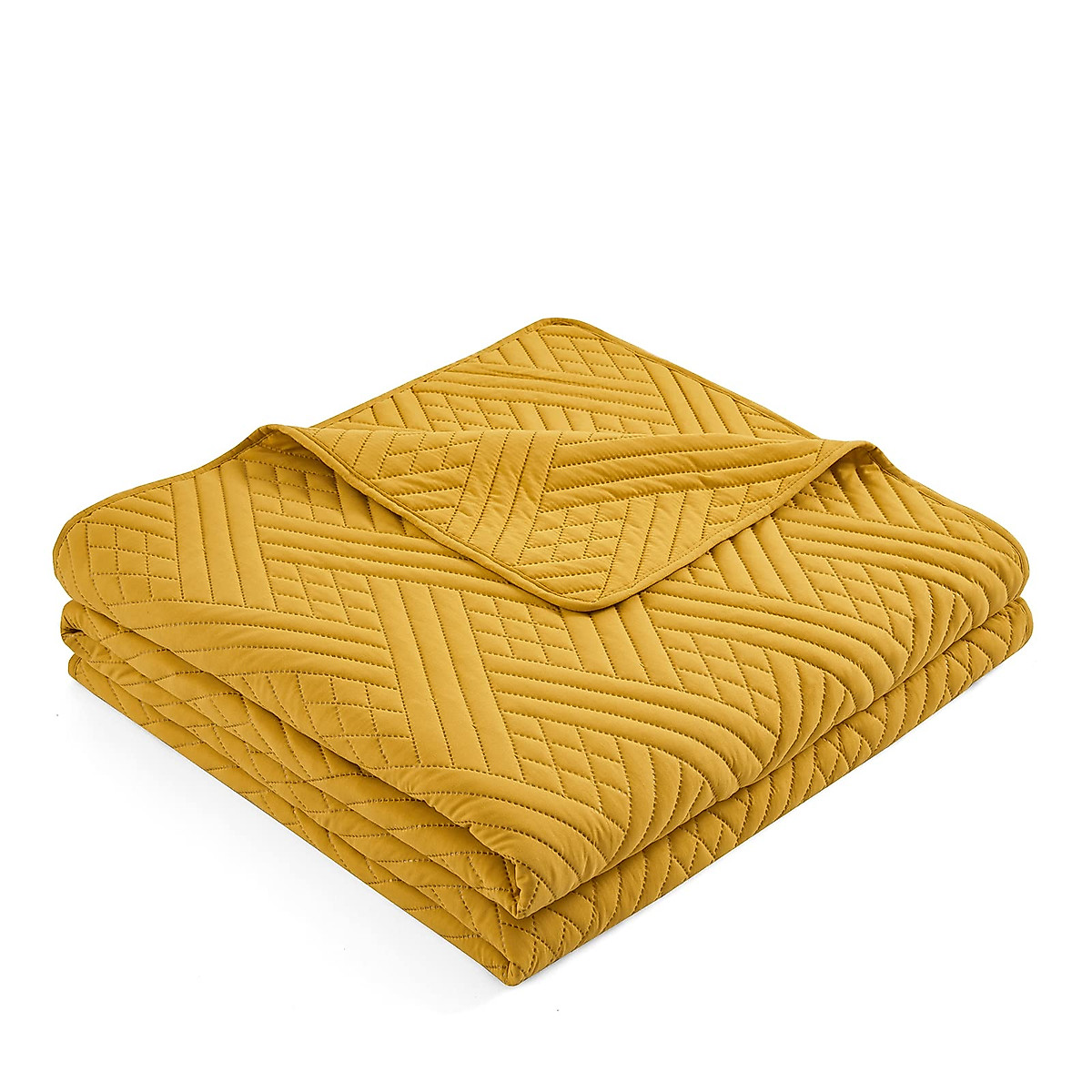 Safonory Quilted Bedspreads Full/Queen Size(90"x96", Mustard Yellow) - Summer Soft Lightweight Microfiber Ultrasonic Embossed Quilt Coverlet Set for Queen Bed - 3 Pieces Bedding Set(1 Quilt, 2 Shams)