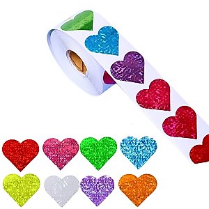 Valentine Stickers, 500 Pcs Glitter Heart Stickers Valentine's Love Decorative Stickers Heart Labels Red Heart Sticker for Valentine's Day,Wedding Decorations,Anniversaries (Colorful)