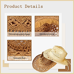 UYIQWCDFPK Straw Cowboy Hats for Women Sparkly Western Cowgirl Hat for Holiday Party Foldable Vacation Beach Sun Hat with Wide Brim,Brown