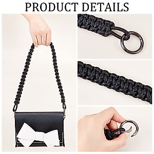 WADORN Leather Braided Purse Handle, 25 Inch PU Leather Braided Handbag Bag Strap Replacement Short Bucket Bag Strap with Round Ring for Neonoe Hobo Bag Multi Pochette Crochet Bag Tote, Black
