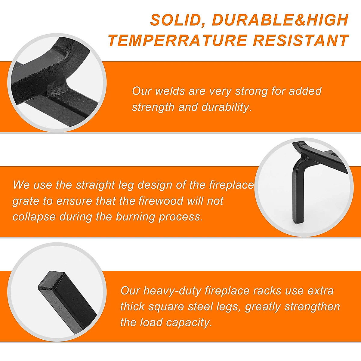 TwentyNext 17 Inch Fireplace Grate Heavy Duty Solid Steel Fire Grate for Fire Pit Wood Log Rack Stove Firewood Holder for Indoor Hearth Outdoor Fire Pit Chimney Hearth Kindling Tool