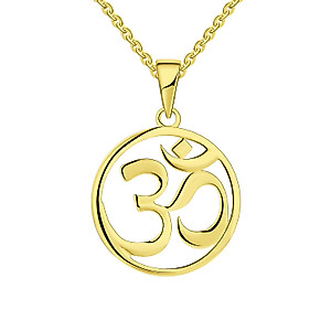 JO WISDOM Women OM Necklace,925 Sterling Silver Indian Yoga Aum Om Ohm Necklace(yellow gold color)