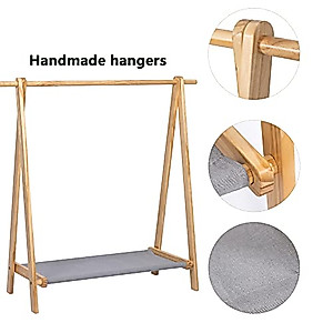 Clikuutory Kids Garment Rack, Kids Clothes Rack for Hanging Clothes, Baby Freestanding Clothing Rack with Storage Shelf & Hanging Rod, Stable Triangular Frame, 100% Natural Pine Wood, Dress up Rack