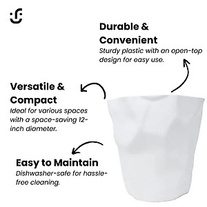 Small Plastic Geometric Design Trash Can, Trash Can for Bathrooms, Laundry, Kitchens, Offices, Kids Rooms, Bedrooms. 3.9 Gallon (White)