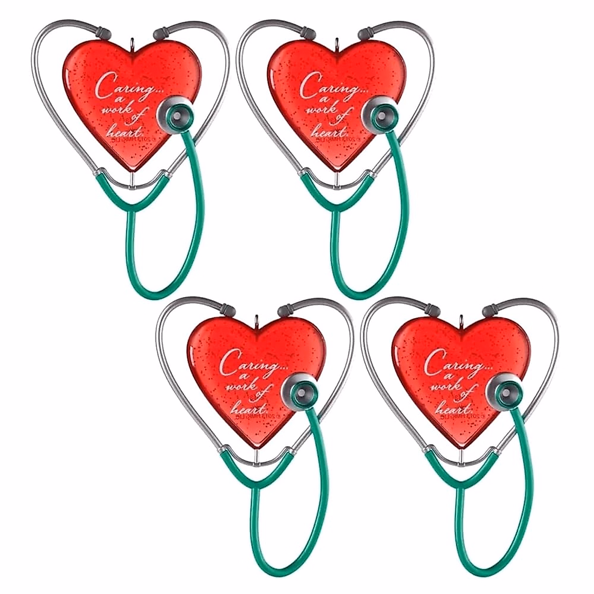 Hlsicnalm 4PCS Christmas Heart Stethoscope Decoration, 2024 Stethoscope Caring Heart Work Pendant, Heart Health Wishes Pendant