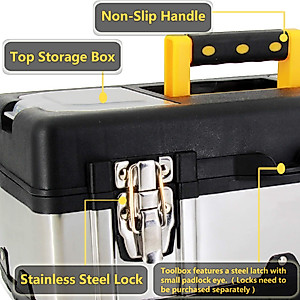 Anyyion 16.5-Inch Tool Box - Portable Lockable Storage, Stainless Steel & Plastic Construction - Removable Tray, Toolbox Organizer Truly Strong and Durable