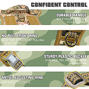 AUROTH Tactical Dog Harness for Large Dogs No Pull Adjustable Reflective K9 Working Training Easy Control Pet Vest Military Service Harnesses Woodland Camo L