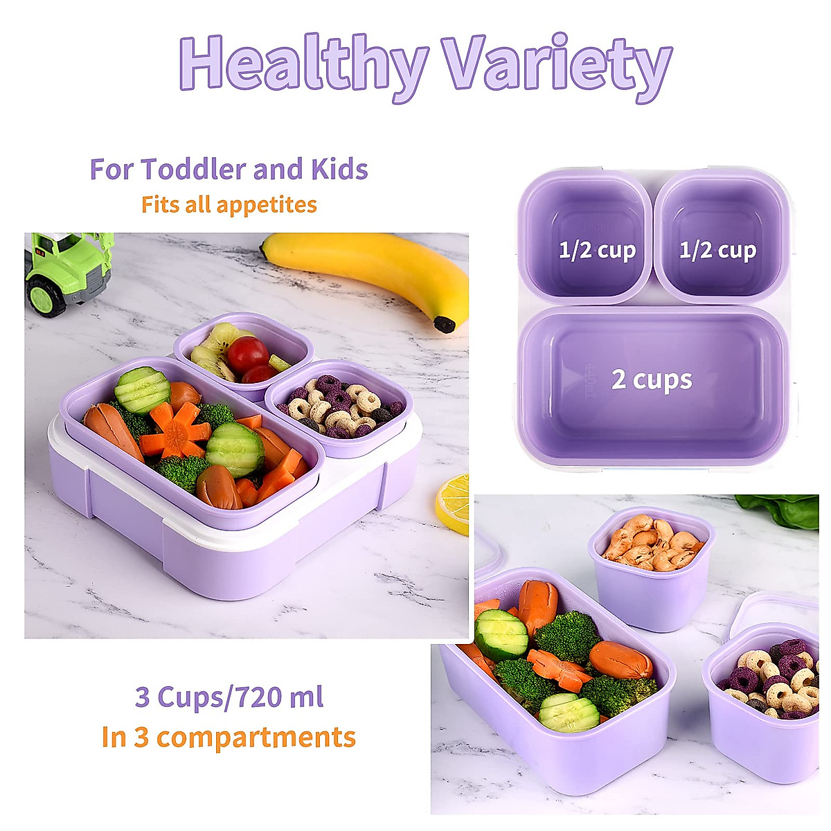 Genteen Bento Box for Kids, Toddler Lunch Box for Daycare Small Kids Snack Containers with Lids Portion Control Containers for Toddler Kids Girls Boys Leak-proof Set BPA Free