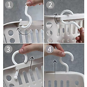 Doitxue 3PCS Plastic Hanging Baskets for Shower, Hanging Basket Organizer with Hooks, Rectangle 10.6Inches Small Hanging Storage Basket (Grey)