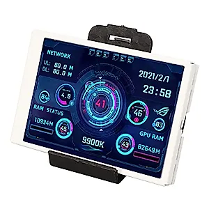 ASHATA Computer Temp Monitor, Portable Computer Real Time Data Monitoring Monitor, 3.5in IPS Full View USB C Auto Off Rotatable PC CPU Data Monitor for Chassis RAM GPU (White Set)