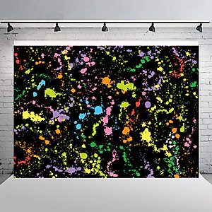 Colorful Paint Splash Backdrop Abstract Graffiti Style Photography Background Neon Glow Splatter Hip Hop Disco Retro 80's 90's Happy Birthday Glow Party Art Vinyl 7x5ft Banner Photo Studio Props