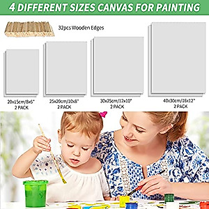 Stretched Canvas, 6x8", 8x10", 10x12", 12x16", 8 Set Artist Canvase Frame Board Panels, 100% Cotton Blank Canvase Oil Acrylic Watercolor Pouring Paint, Acid-Free for Kids & Artists