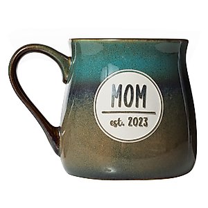 Artisan Owl Mom Est. 2023 - Hand Carved Ceramic Pottery - New Parent - 16oz Coffee Tea Mug (Mom Est 2023)