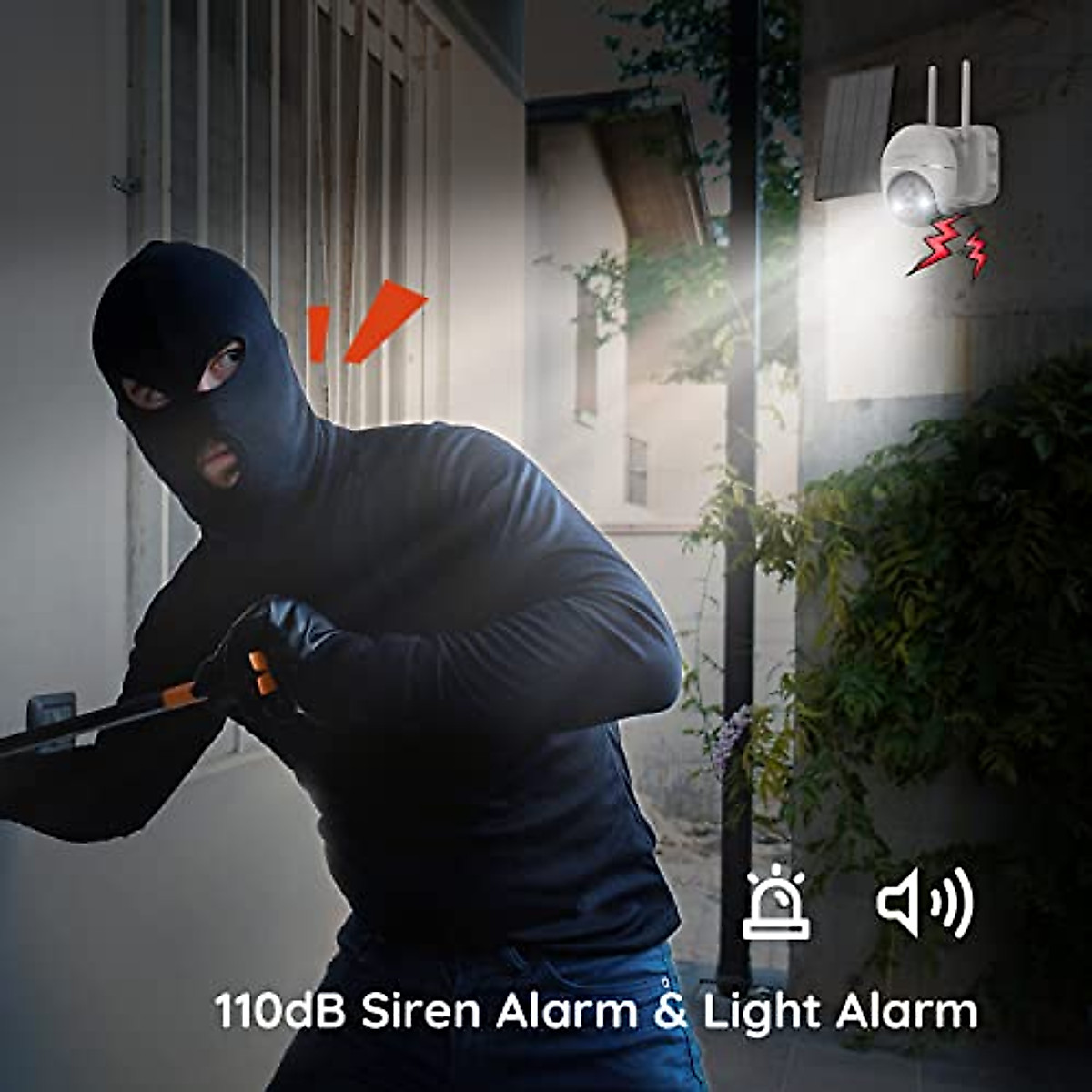 Solar Security Camera Outdoor, 2K Wireless WiFi 360° PTZ Camera, Solar Powered Security Cameras with Spotlight & Siren, Color Night Vision, PIR Motion Detection, 15000mAh Battery, 2 Way Audio, IP65