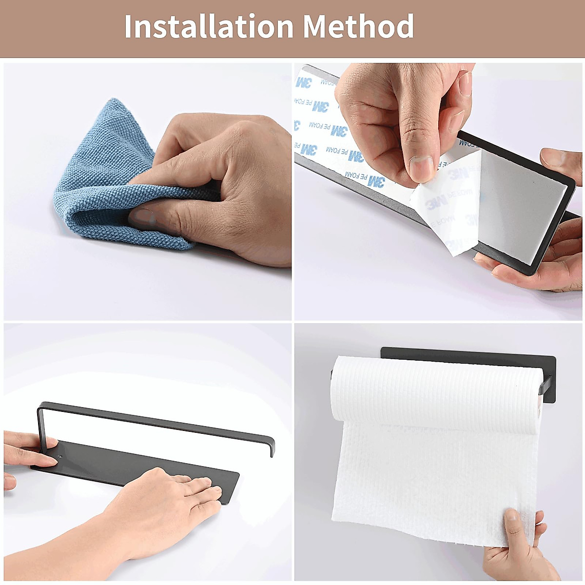 2 Pack Paper Towel Holders Under Cabinet, Self-Adhesive Paper Towel Bar,Paper Towels Rolls Holder Under Counter Wall Mount for Kitchen Bathroom Cabinets Towel Rack Stainless Steel - 13.2'Silver