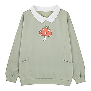CM C&M WODRO Women Frog Sweatshirt Kawaii Mushroom Cute Oversize Pullover Hoodie Teen Girl Aesthetic Cottagecore Clothes Pocket Tops (Medium, Green)