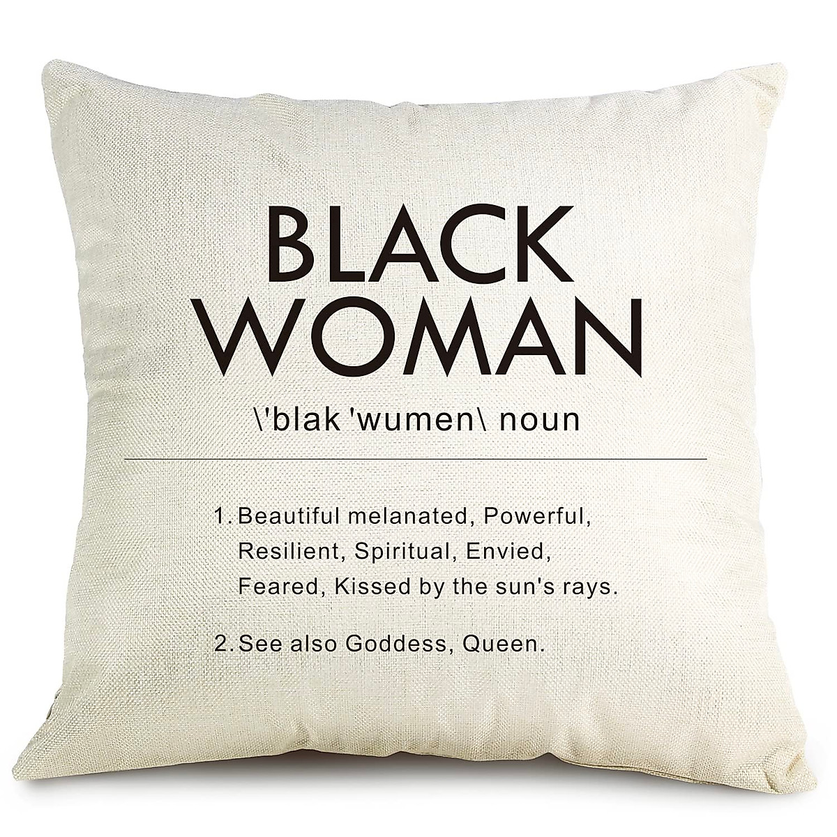 OUZ Black Women Throw Pillow Case, African American Women Gift, Mom Gifts, Gift for Grandma, Birthday Gift, Linen Cushion Cover for Sofa Couch Bed, 18 x 18 Inch-8L119