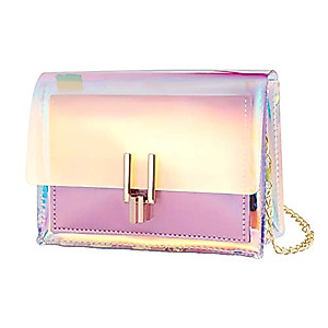 FENICAL Mini Crossbody Bag Holographic Chain Clutch Handbag Mini Clear Messenger Bag for Girls Ladies Women