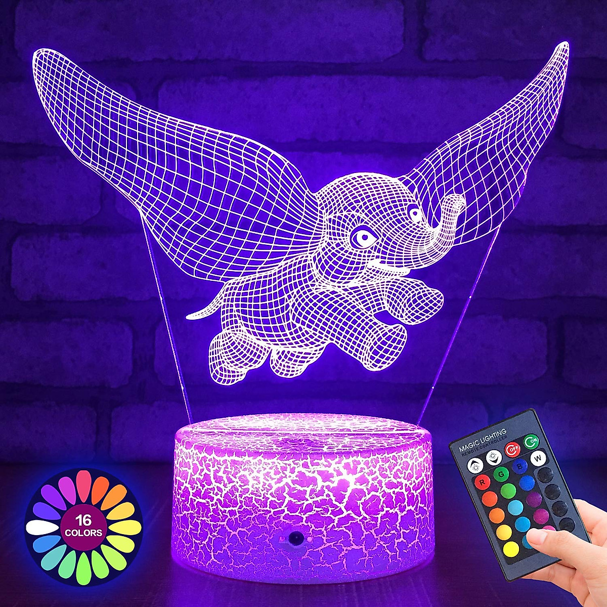 Menzee Elephant 3D Night Light for Kids,3D Lamp Optical Illusion with Remote Control&Smart Touch 7 Colors 16 Colors Changing Elephant Toys 10 9 3 5 2 8 1 7 6 4 Year Old Boy Girl Gifts