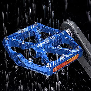 Bike Pedals 9/16 Inch - Bicycle Pedals with Reflectors - 3 Sealed Bearings MTB Pedals Wide Platform Pedals for Mountain Bike, BMX, Road Bike Pedals (Blue)
