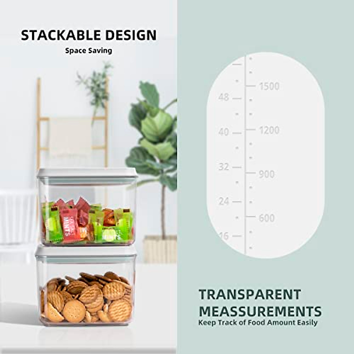 EQI Pop Airtight Food Storage Containers with Lids - Stackable Kitchen Pantry Organizing Containers for Cereal, Snacks, Sugar, and Coffee - Set of 3 (1.2 qt, 1.2 qt, 2.7 qt)