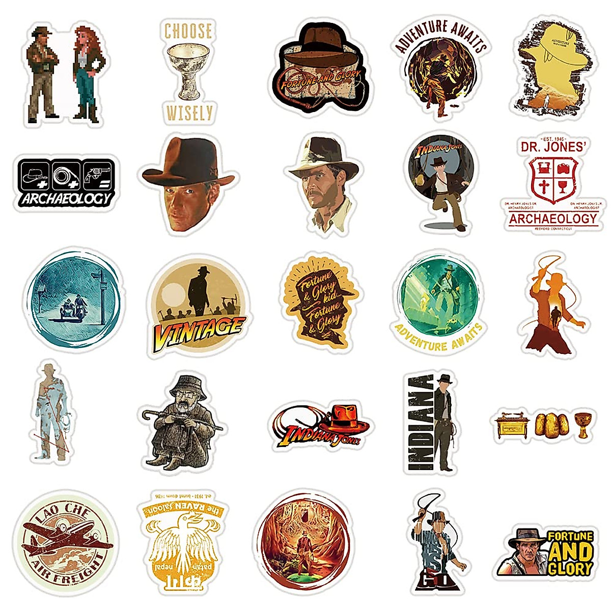 51Pcs Indiana Jones Raiders of The Lost Ark Stickers Pack | Classic Movie Vinyl Waterproof Stickers for Water Bottle,Skateboard,Laptop,Phone,Car Decal Stickers for Adults Teens Kids