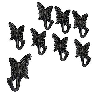 FarBoat 8Pcs Prong Robe Hooks Wall Mounted Utility Butterfly Hanger Hardware for Bedroom Bathroom Kitchen Clothes Hat Coat Towel with Screws(Black)